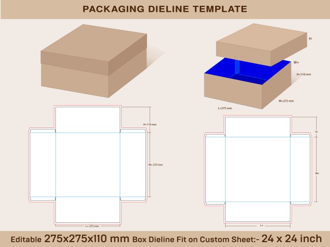 Rsc shipping carton box dieline template 6x6x4 Vector Image