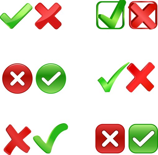 Check mark yes and no icons set Royalty Free Vector Image