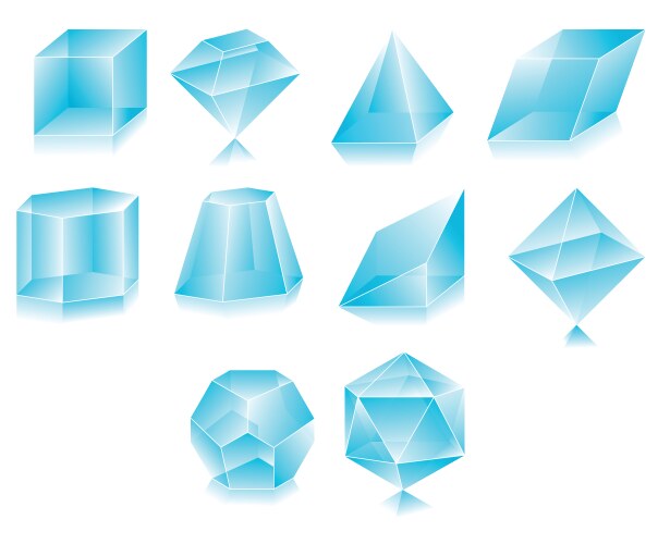 Cartoon blue different shapes crystals Royalty Free Vector