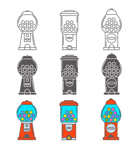 Gumball machine line icon set retro vending Vector Image