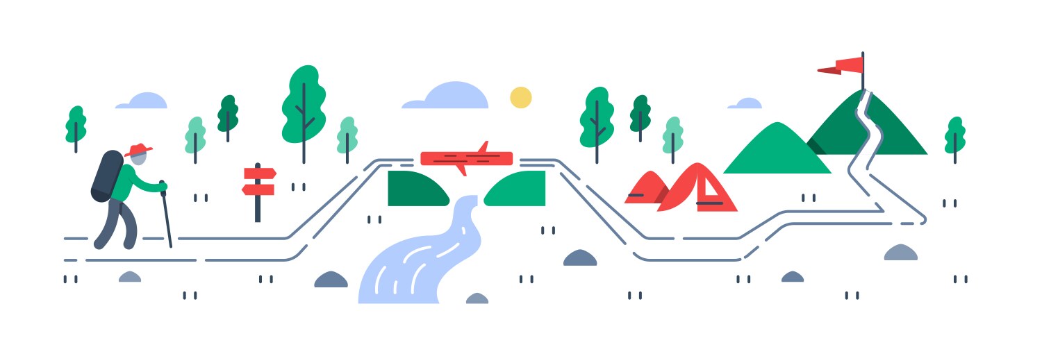 Trail map tourists hiking footpath from start Vector Image