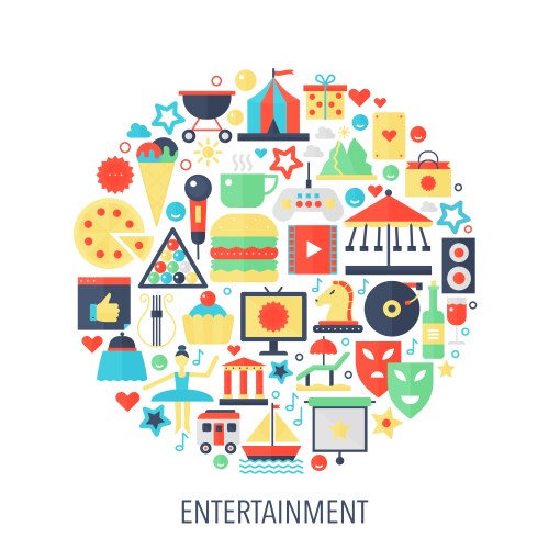 Entertainment flat icons on white background Vector Image