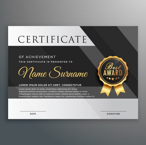 Elegant Black and Gold Certificate Template – Royalty-Free Vector | VectorStock