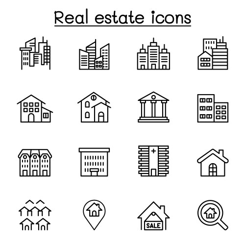 Building color line icon set Royalty Free Vector Image