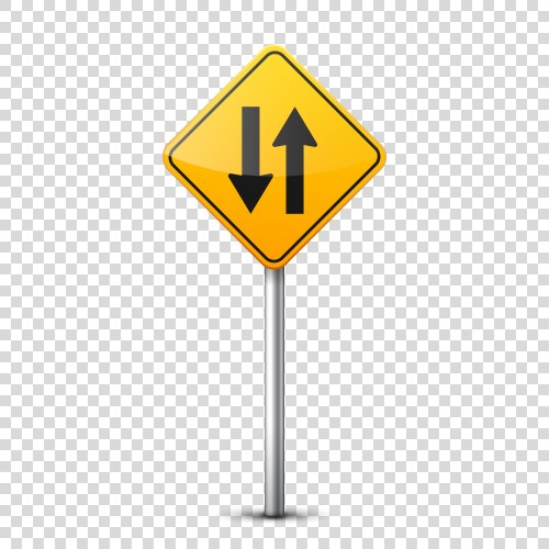 Yellow traffic warning sign on transparent Vector Image