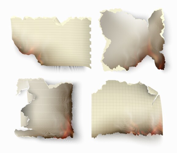 Realistic burning fire flames burnt paper holes Vector Image