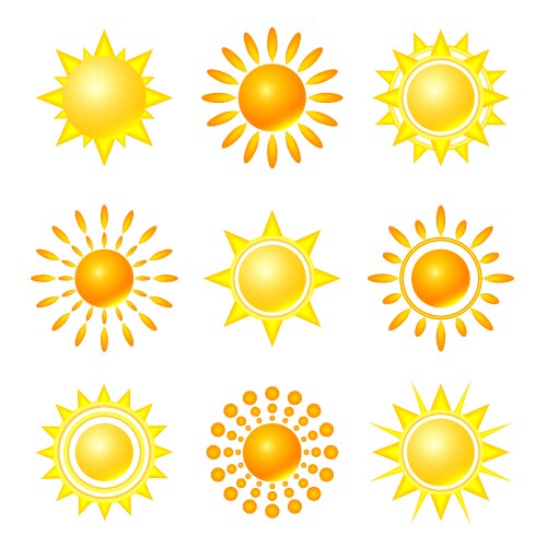 Yellow sun icon set image Royalty Free Vector Image
