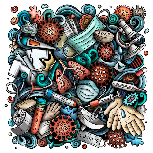 Cartoon doodles quarantine Royalty Free Vector Image