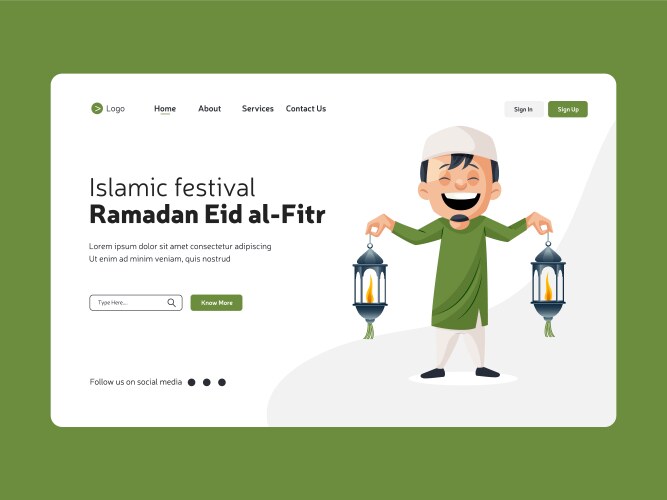 Ramadan eid al fitr landing page Royalty Free Vector Image