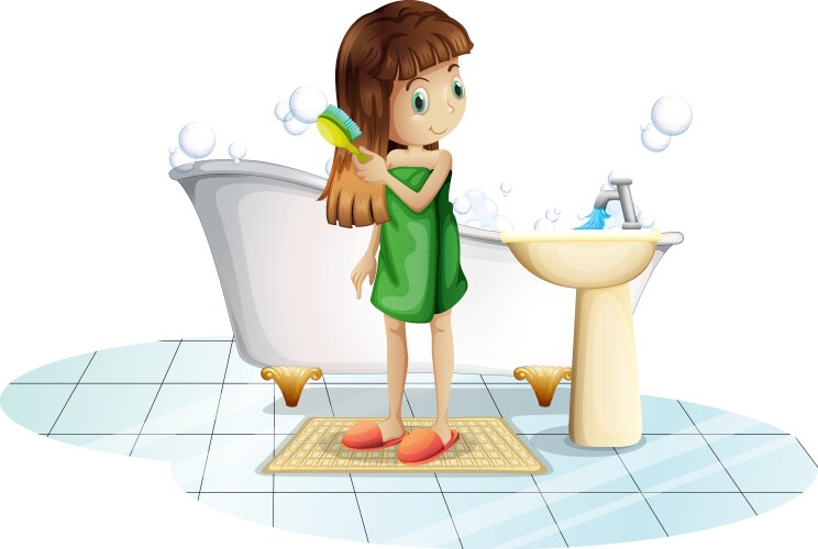 A teenager combing her hair Royalty Free Vector Image