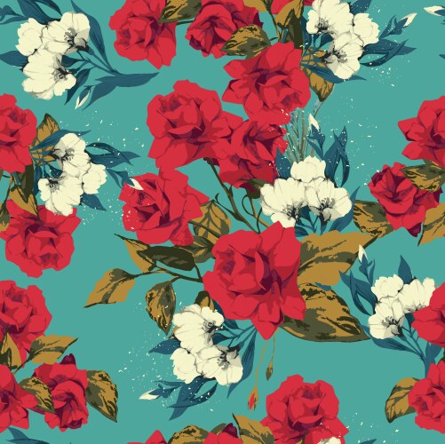 Seamless floral pattern with red roses on white Vector Image