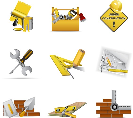 Builder with tools and professional equipment Vector Image