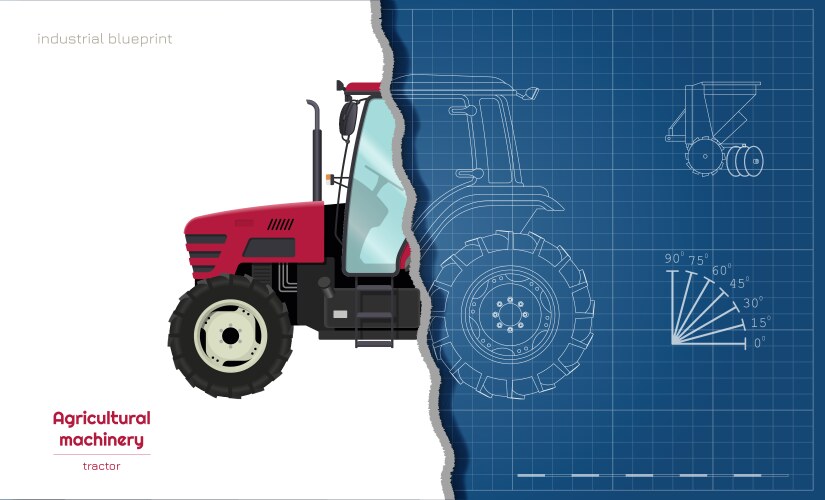 Outline blueprint tractor side front and top Vector Image