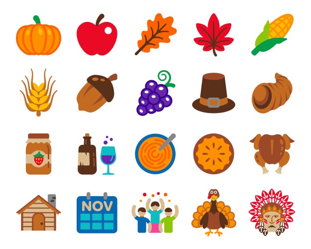 Thanksgiving icon set Royalty Free Vector Image