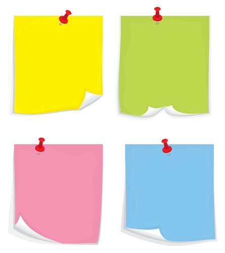 Notes colored sticky papers with pin clips memo Vector Image