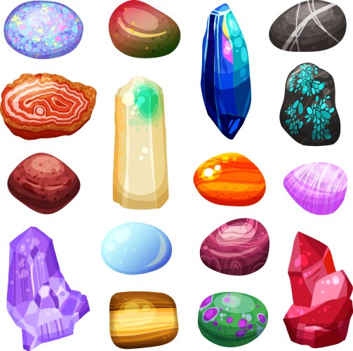 Realistic stone mineral icon set Royalty Free Vector Image