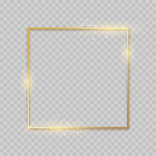Golden frame in rectangle shape with light effect Vector Image