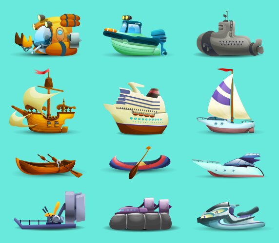 Line set of ships and boats Royalty Free Vector Image