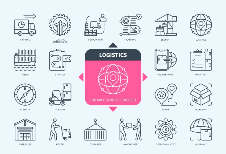 Logistics solid icon set Royalty Free Vector Image