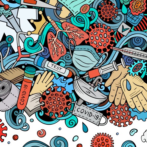 Cartoon doodles quarantine Royalty Free Vector Image