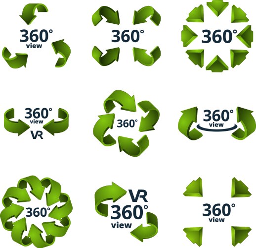 360 degrees virtual camera rotate icons Royalty Free Vector