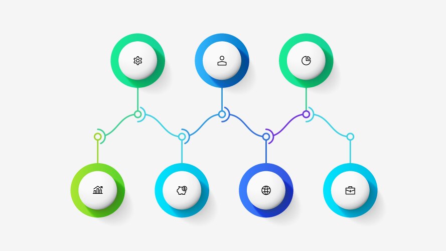 Horizontal progress diagram with seven circles Vector Image