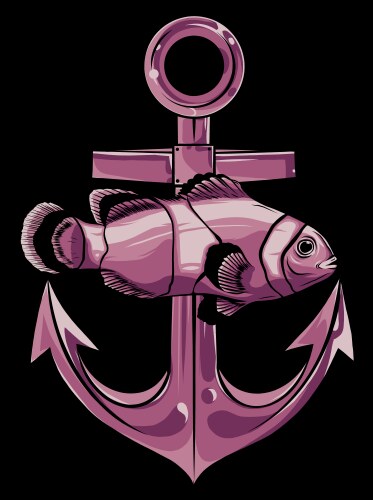 Fish anchor line art quality Royalty Free Vector Image