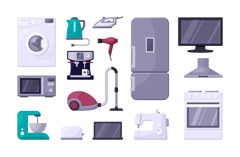 Home appliance color flat set Royalty Free Vector Image