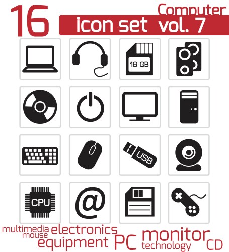 Computer hardware icons Royalty Free Vector Image