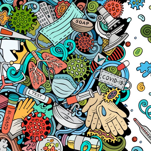 Cartoon doodles quarantine Royalty Free Vector Image