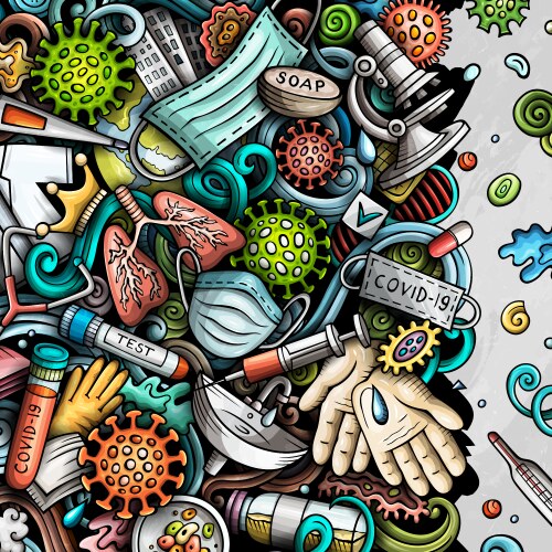 Cartoon doodles quarantine Royalty Free Vector Image