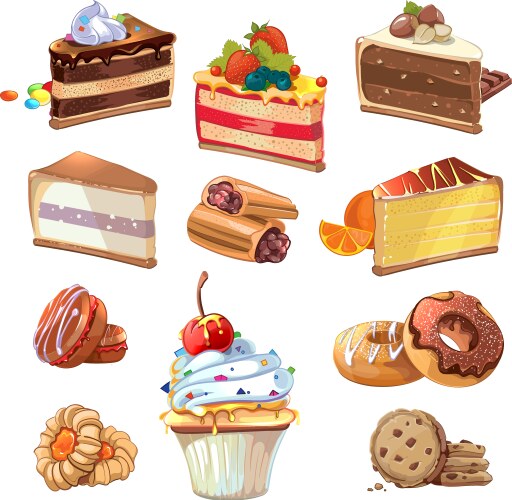 Cartoon sweet products collection Royalty Free Vector Image