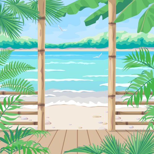 Tropical background with sea coast and palm trees Vector Image