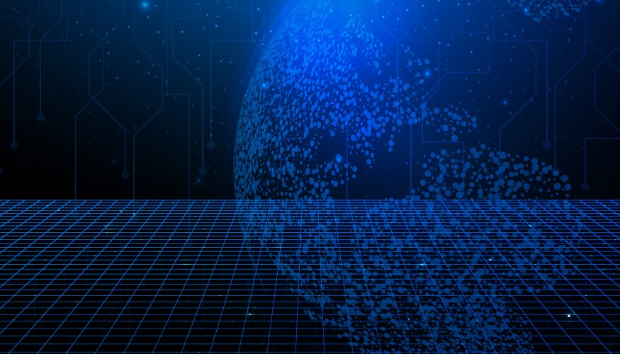 Wireframe perspective grid space neon infinity Vector Image