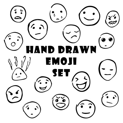 Hand drawn emoji doodle emoticons smile face Vector Image