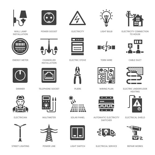 Electricity engineering business service icons Vector Image