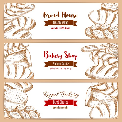 Bread sketch banners for bakery shop Royalty Free Vector