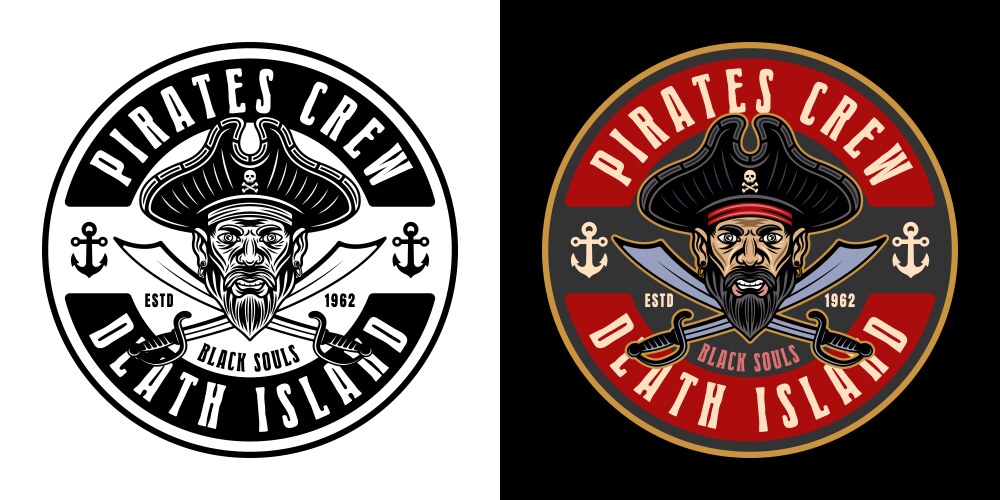 Pirates emblem with men head and two Royalty Free Vector