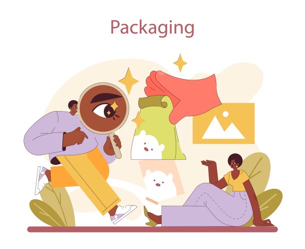 Product packaging design zooming in on quality Vector Image