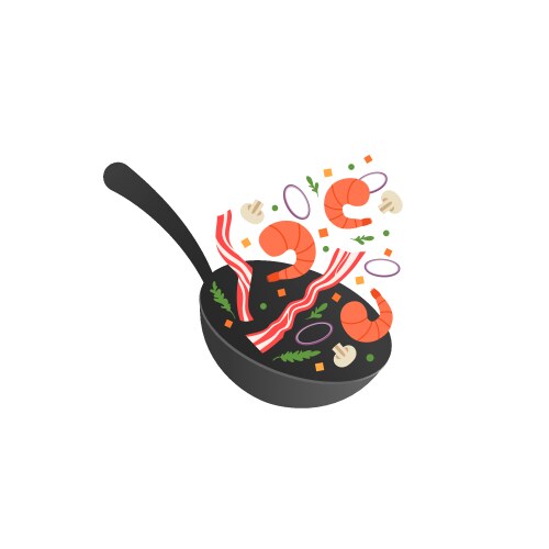 Flipping asian noodles in pan Royalty Free Vector Image