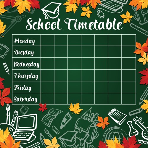 School timetable weekly lesson schedule template Vector Image