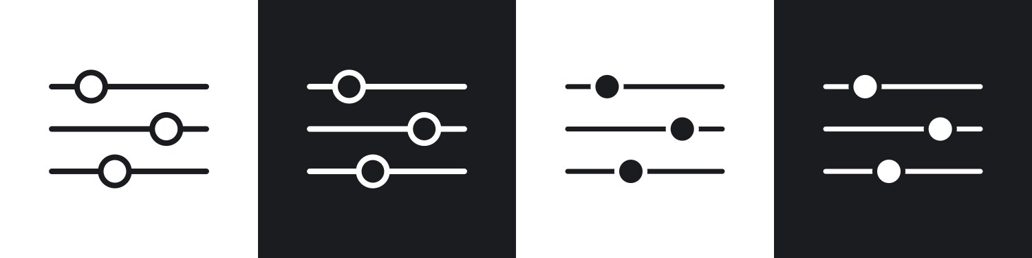 Filter button icon set in black and white outlines