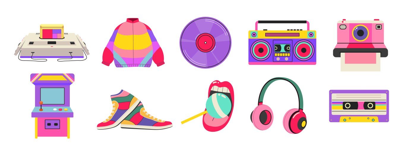 Retro nostalgic 90s clipart set Royalty Free Vector Image