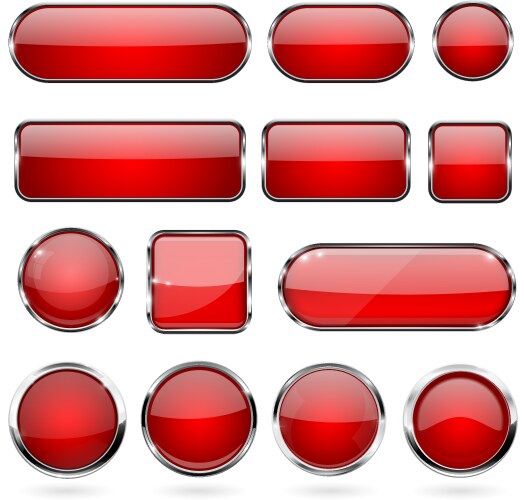 Oval red buttons with bold chrome frame 3d shiny Vector Image
