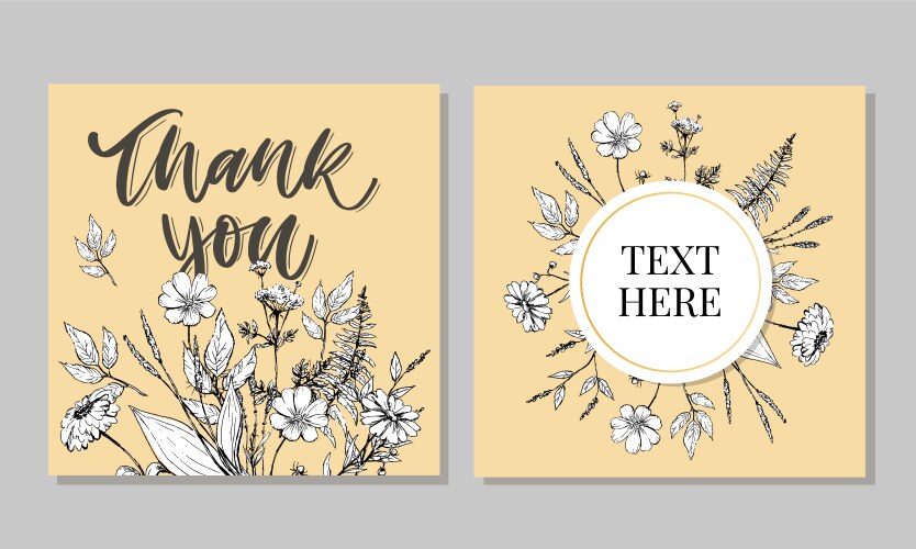 Cute thank you script card flowers letter text Vector Image