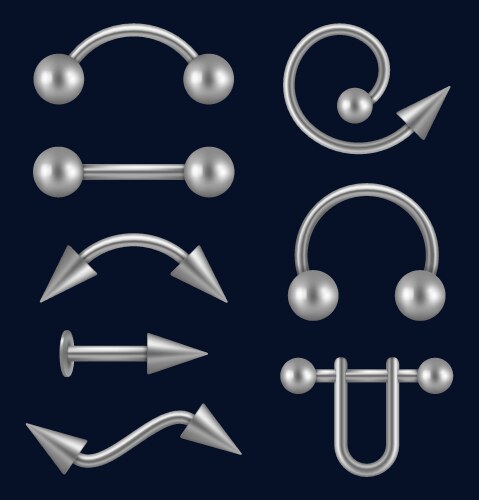Body piercing icons set piercings jewelry Vector Image
