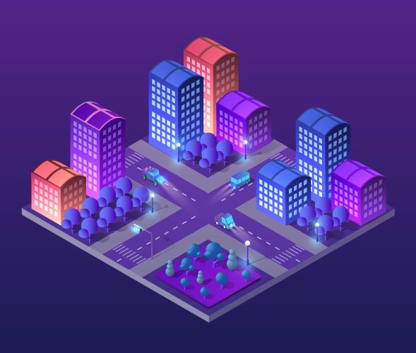 Isometric city residential area map Royalty Free Vector