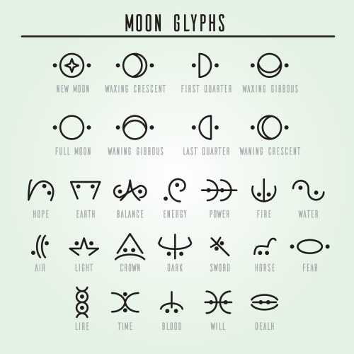 Moon glyphs sacred geometry line style Royalty Free Vector