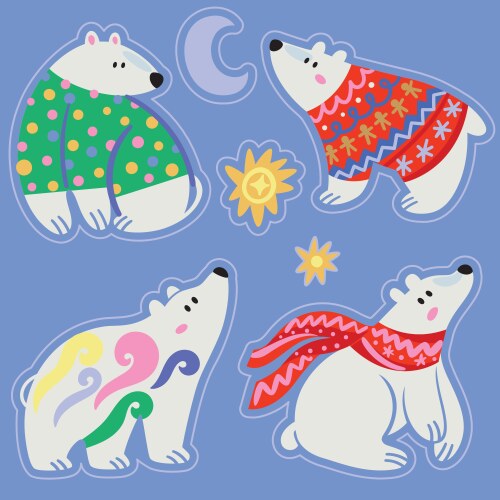 Dressed polar bears in festive scarves Royalty Free Vector