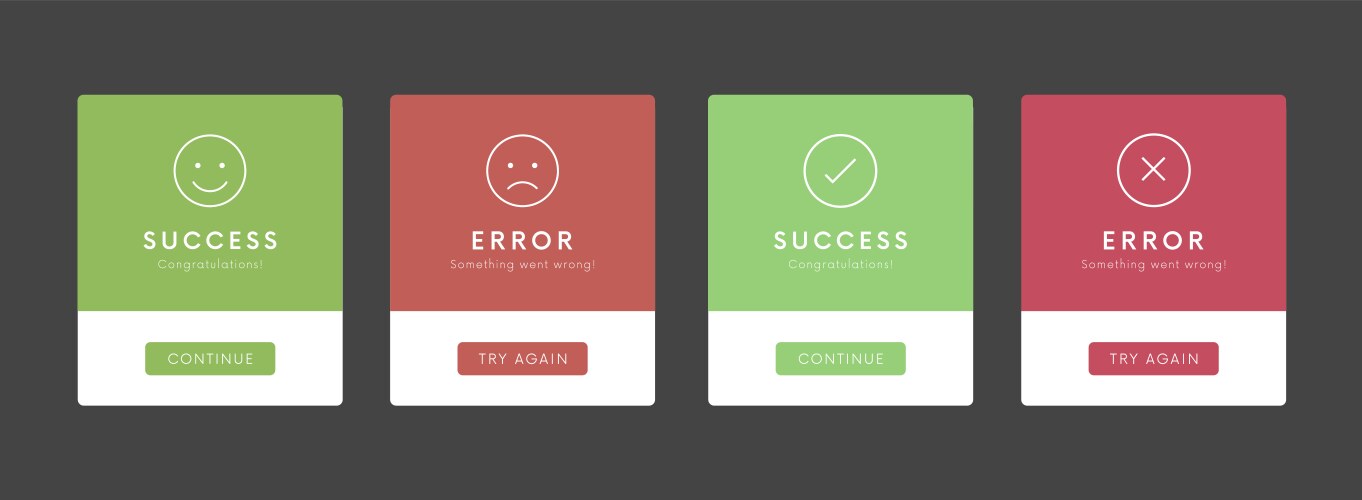 Success and error message ui banner design happy Vector Image Success and error message ui banner design happy Vector Image